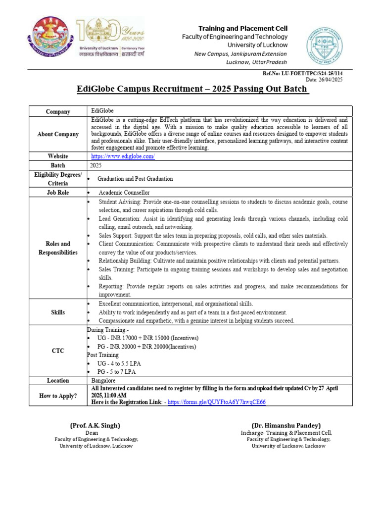 EdiGlobe Campus Recruitment - 2025 Passing Out Batch | PDF ...