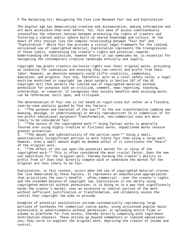 Fair Use vs. Exploitation Explained | PDF | Fair Use | Copyright