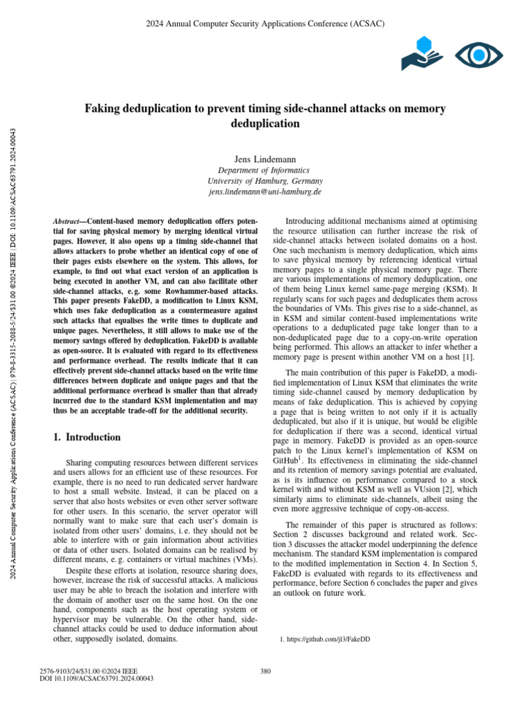 3 24 ACSAC Faking Deduplication To Prevent Timing Side-Channel Attacks ...