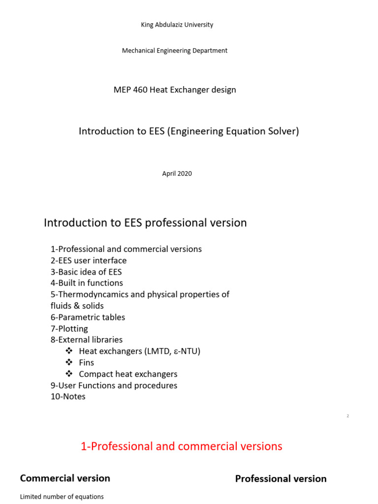 Mep460 - Using Professional Ees - S | PDF | Heat Exchanger | Equations