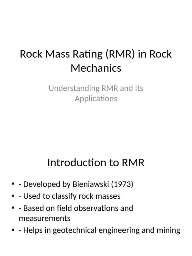 Rock Mass Rating RMR | PDF
