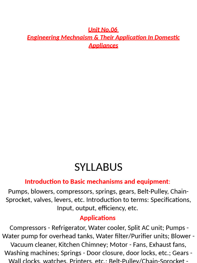 UNIT 6 Engineering Mechnaism & Their Application in Domestic Appliances | PDF | Belt (Mechanical ...