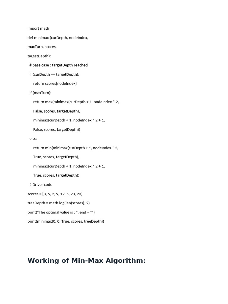 Minmax Algorithm And Description Pdf Applied Mathematics Algorithms And Data Structures 