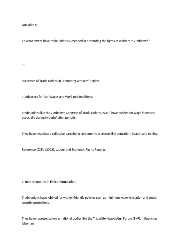 Trade Union Question | PDF | Trade Union | Labour Law