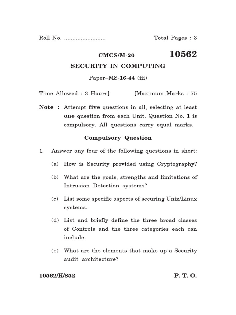Msc 4 Sem Css Security in Computing 10562 2020 (1) | PDF | Security | Computer Security