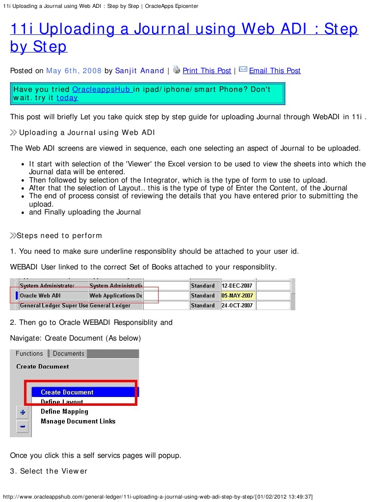 11i Uploading A Journal Using Web ADI - Step by Step - Oracle Apps Epicenter | PDF | Microsoft ...