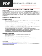 Cost Controller Job Responsibilities Guide | PDF
