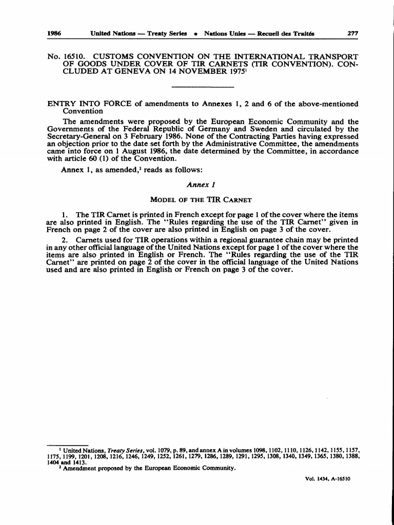 TIR Carnet Customs Convention Amendments | PDF