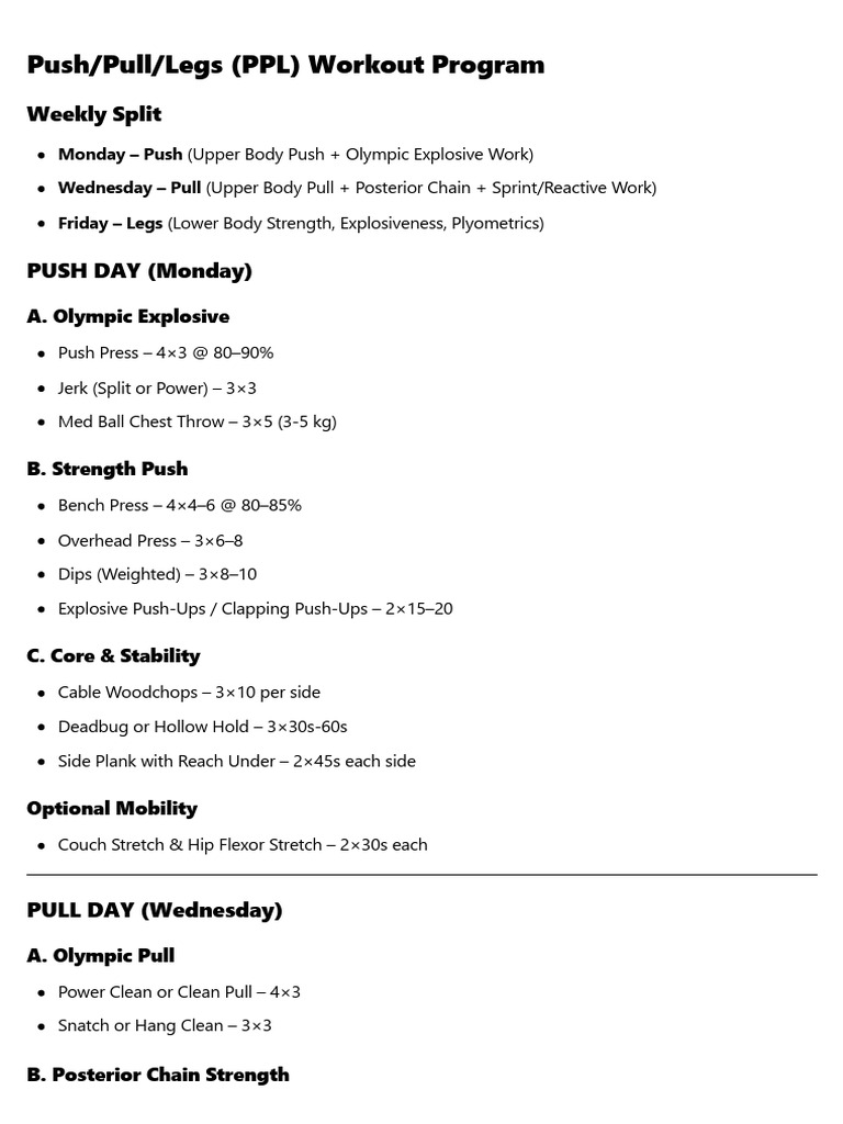 Push - Pull - Legs (PPL) Workout Program | PDF