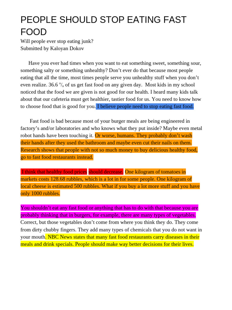 Fast Food Speech - Kaloyan Dokov | PDF | Fast Food | Restaurants