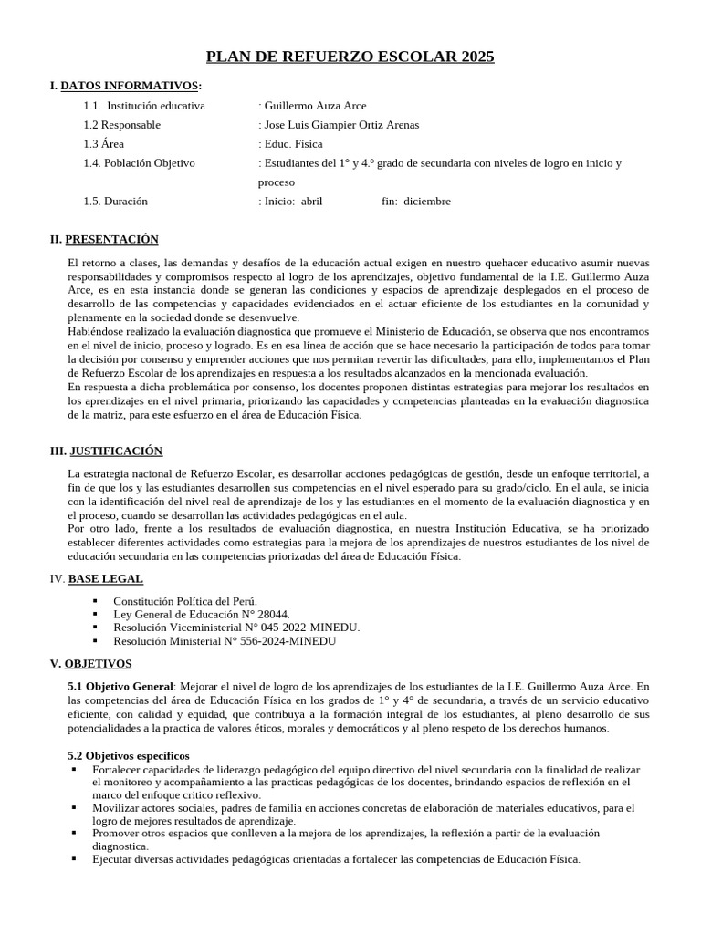 Plan de Refuerzo Escolar | PDF | Evaluación | Enseñando