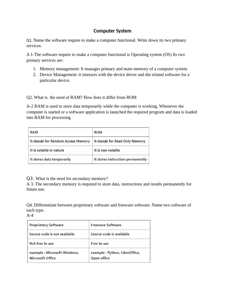 Computer System Anwer | PDF