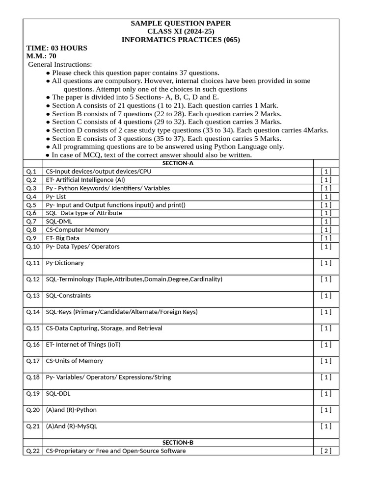 Gr-11-IP-Question Paper Format EEE | PDF | Input/Output | Computer ...