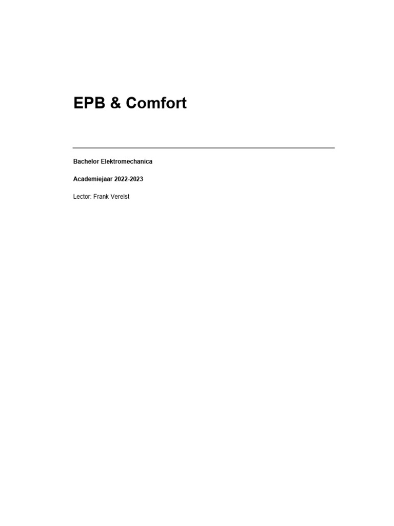 EPB & Comfort: Bachelor Elektromechanica Academiejaar 2022-2023 | PDF