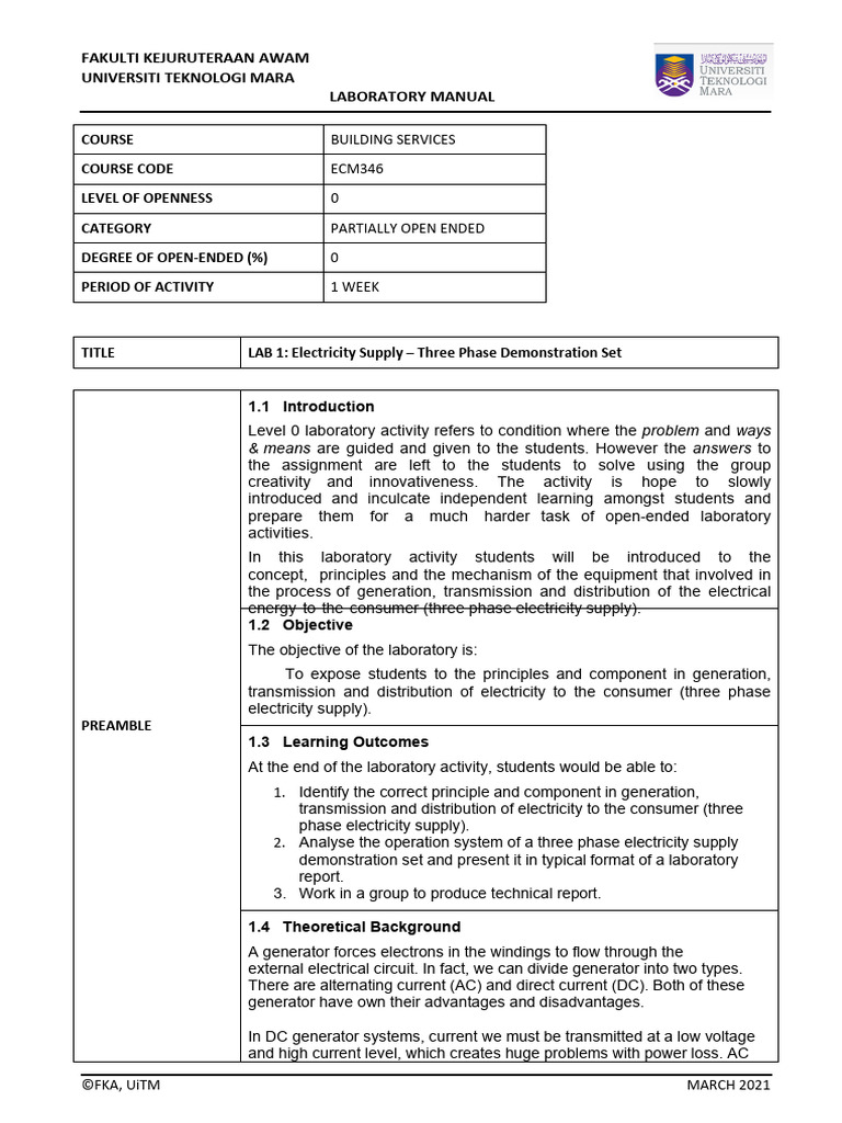 WEEK 4 - LAB 3 LEVEL 0 - BS Lab Electrical Supply - Three Phase ...