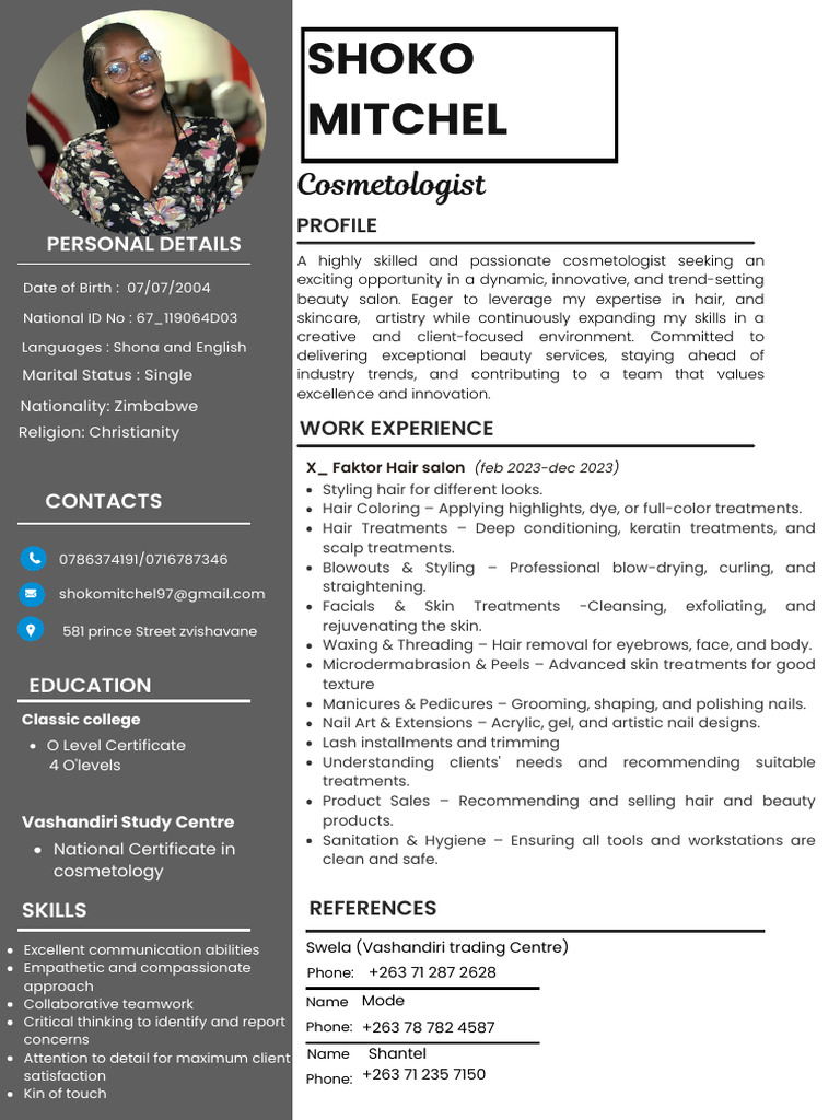 Mitchel Cosmetology CV | PDF | Beauty | Human Appearance