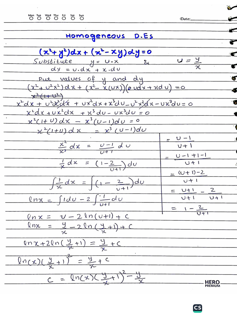 Substitution Method of Homogeneous Equations | PDF