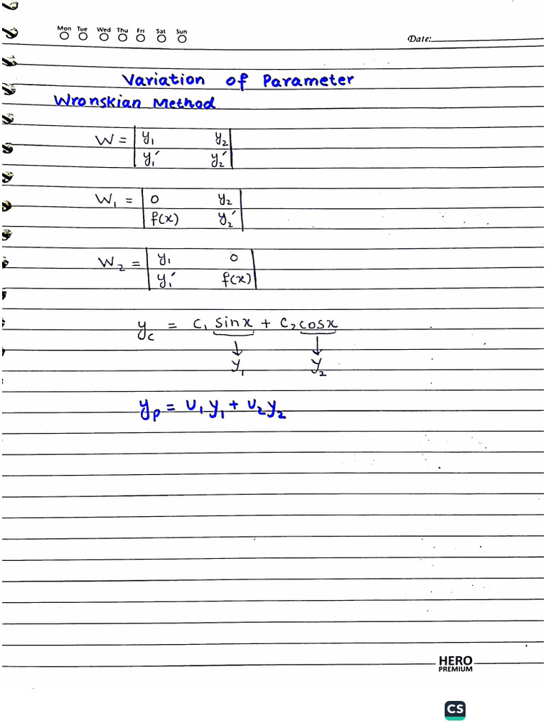 Variation of Parameter (Wronskian Method) | PDF