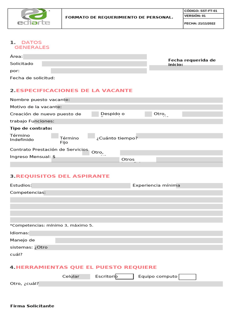 Formato Requerimiento de Personal | PDF