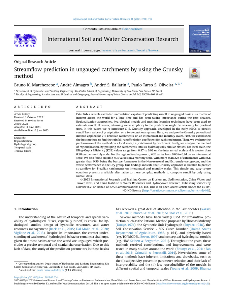 Streamflow Prediction in Ungauged Catchmen - 2023 - International Soil and Water | PDF ...