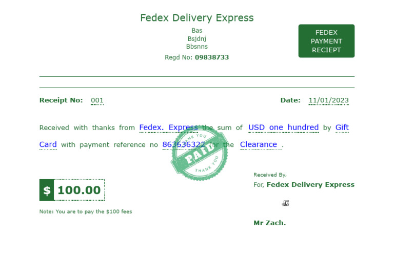 FedEx Payment Receipt for Clearance | PDF