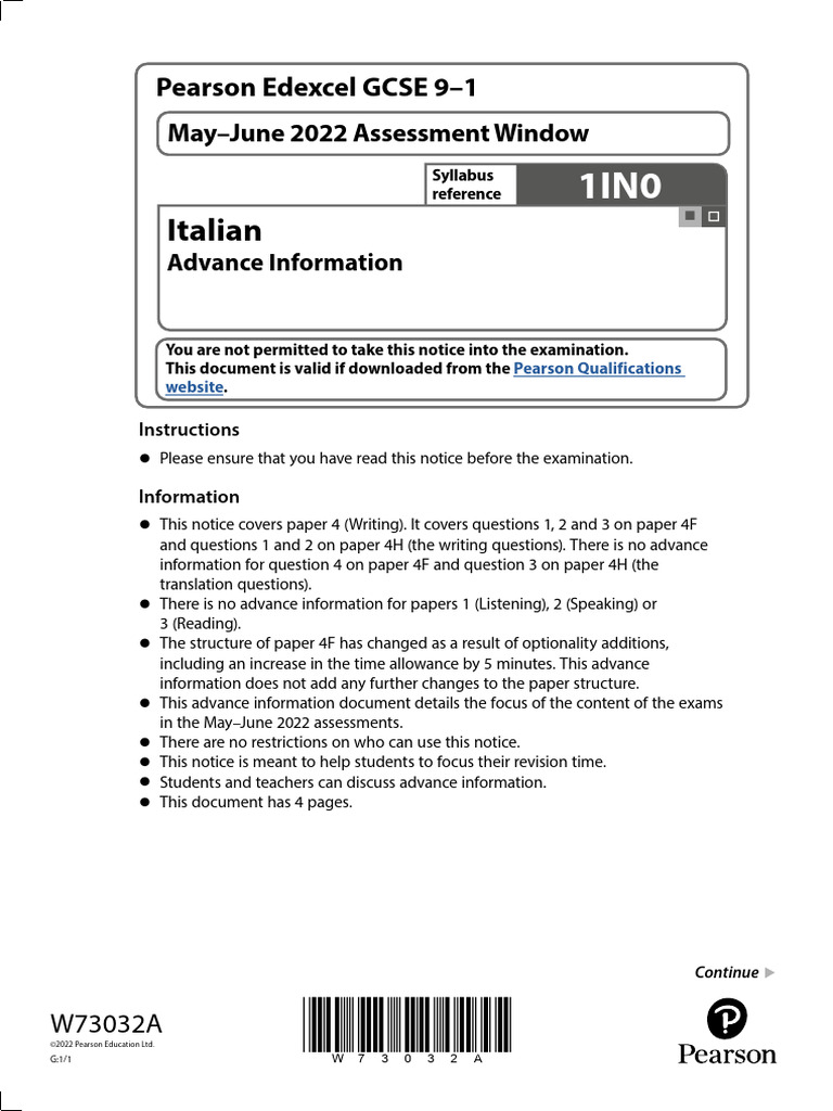 W73032 GCSE Italian 1IN0 An Accessible Version | PDF | Learning | Human ...
