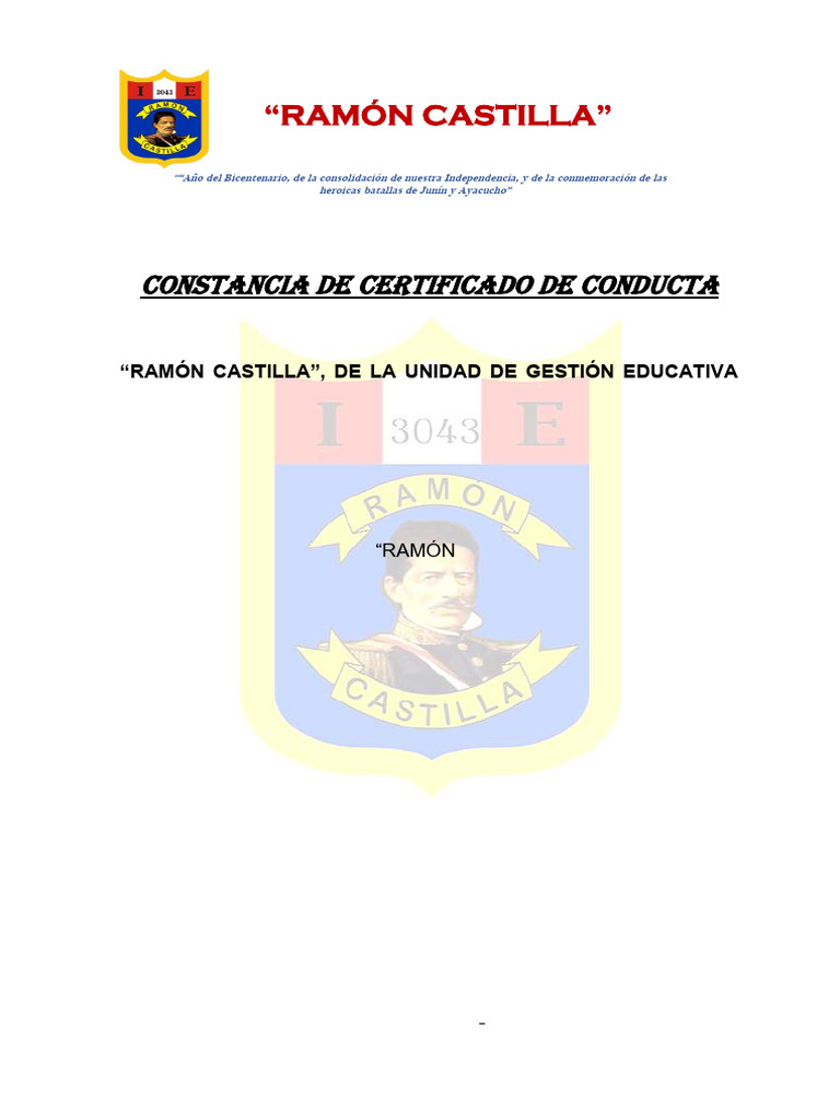 Constancia de Certificado de Conducta - Ramirez Jimenez Nicolas Sebastian | PDF