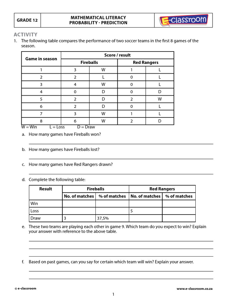 gr12 Maths Literacy Probability Prediction | PDF | Insurance | Weather ...