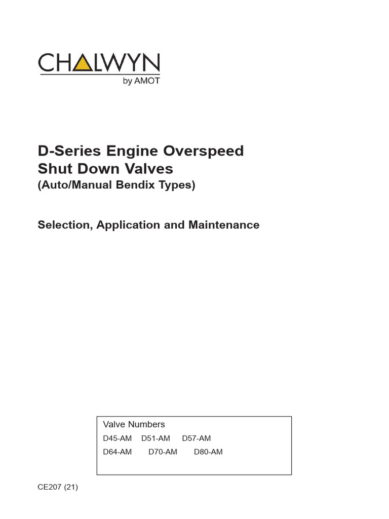 Chalwyn D-Series Engine Shutdown Valves | PDF | Valve | Turbocharger