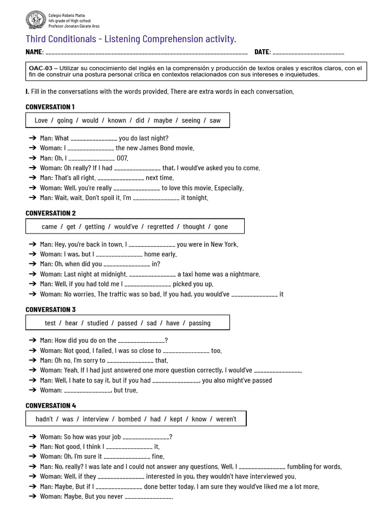 Third conditionals Listening - 4th 2025 | PDF