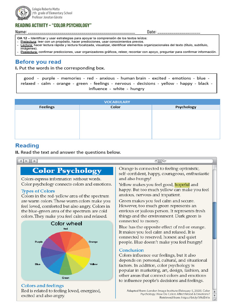 7th - Color Psychology Reading 2025 | PDF | Psychology | Cognitive ...