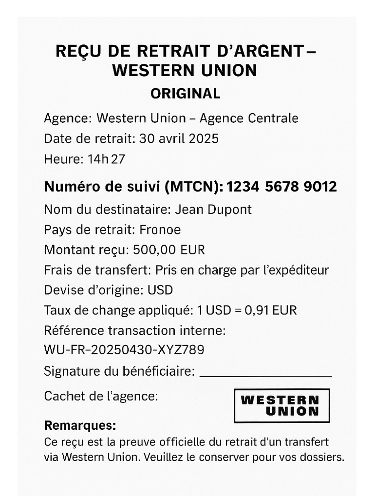 Western Union Receipt | PDF