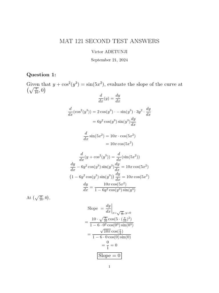 MAT 121 Second Test Answers | PDF | Mathematical Analysis | Real Analysis