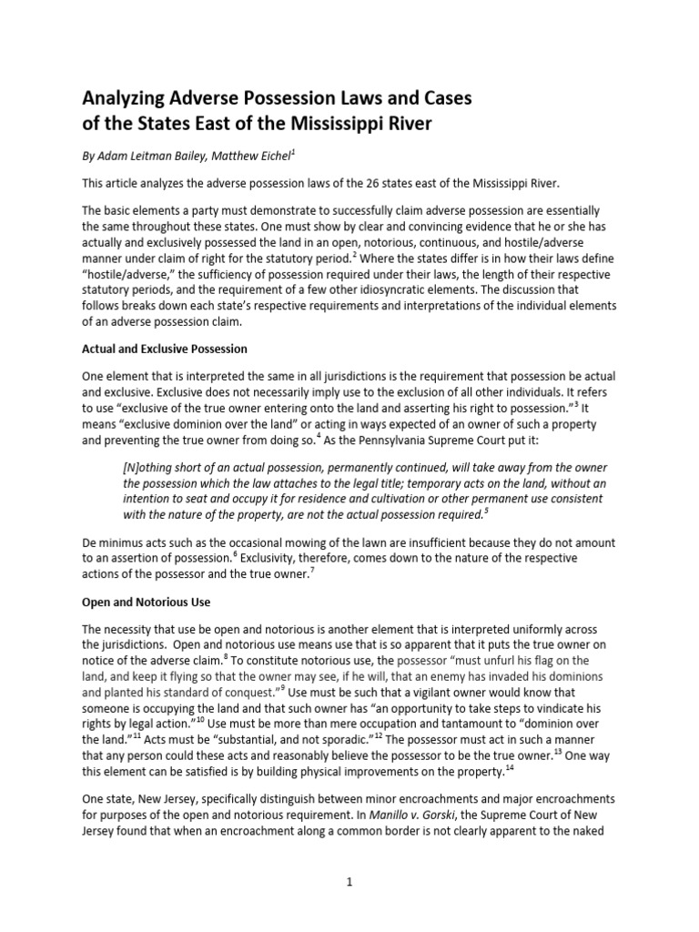 Adverse Possession Laws in Eastern States | PDF | Adverse Possession ...