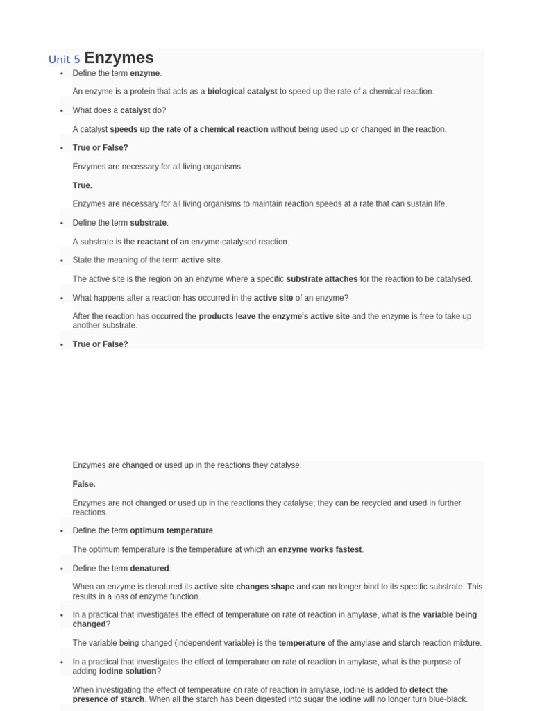 Unit 5 Enzymes Flash C g9 | PDF | Enzyme | Active Site