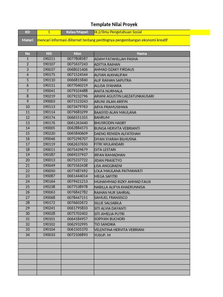 Template Nilai Proyek-IX.2-Ilmu Pengetahuan Sosial | PDF