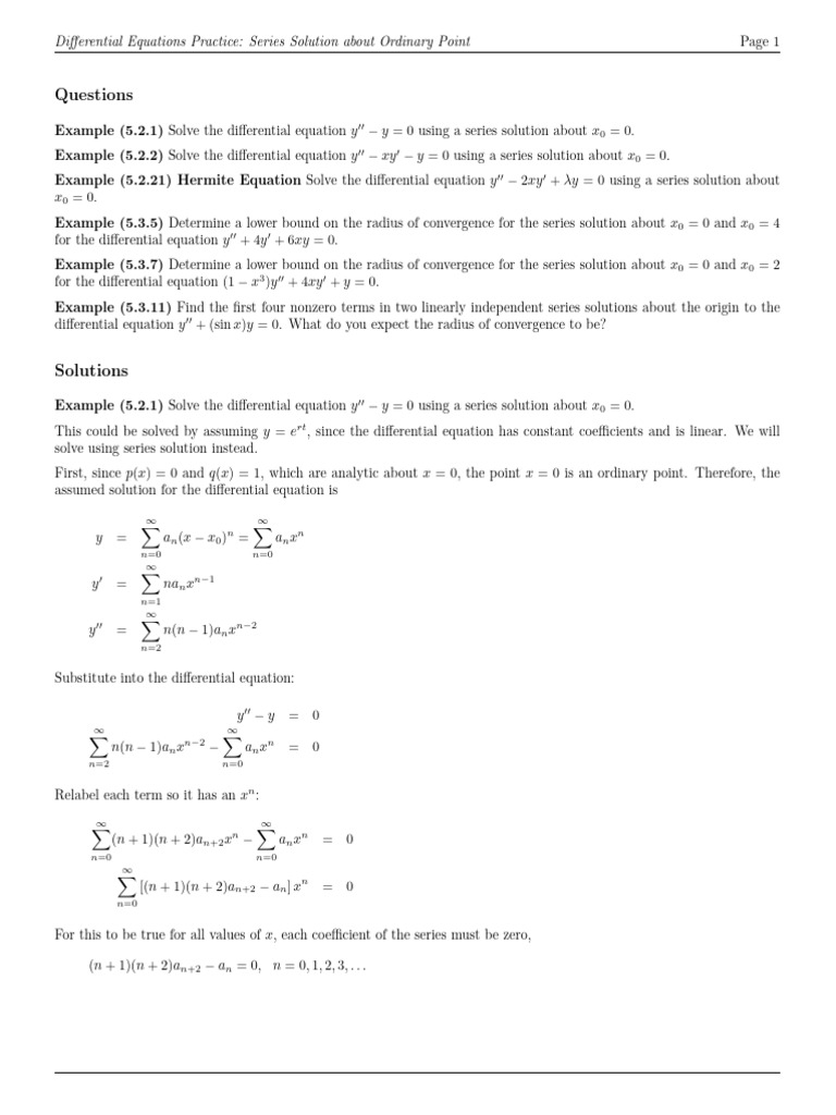Series Solutionabout Ordinary Point | PDF | Equations | Polynomial