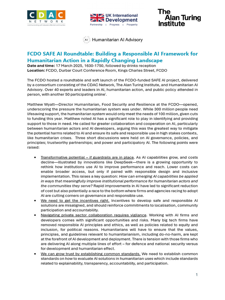 FCDO SAFE AI Roundtable - Read Out | PDF | Artificial Intelligence ...