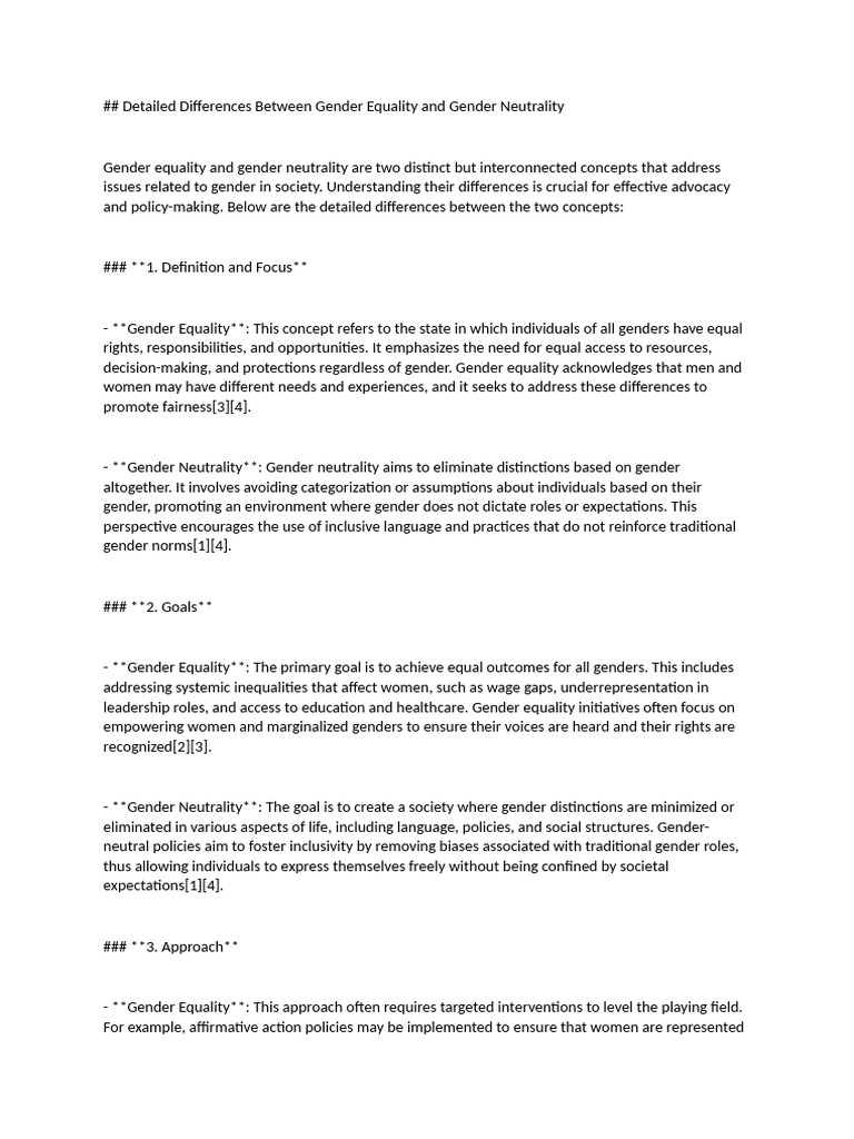 Detailed Differences Between Gender Equality and Gender Neutrality ...