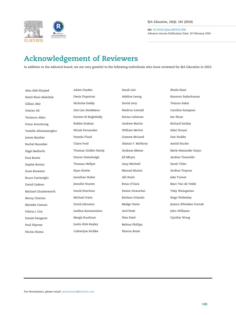 Acknowledgement-of-Reviewers 2024 Bjae | PDF