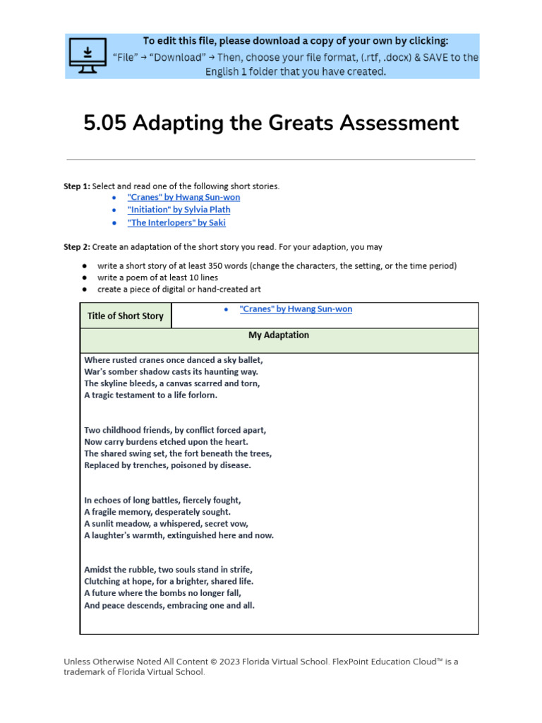 Adapting the Greats Assessment Guide | PDF