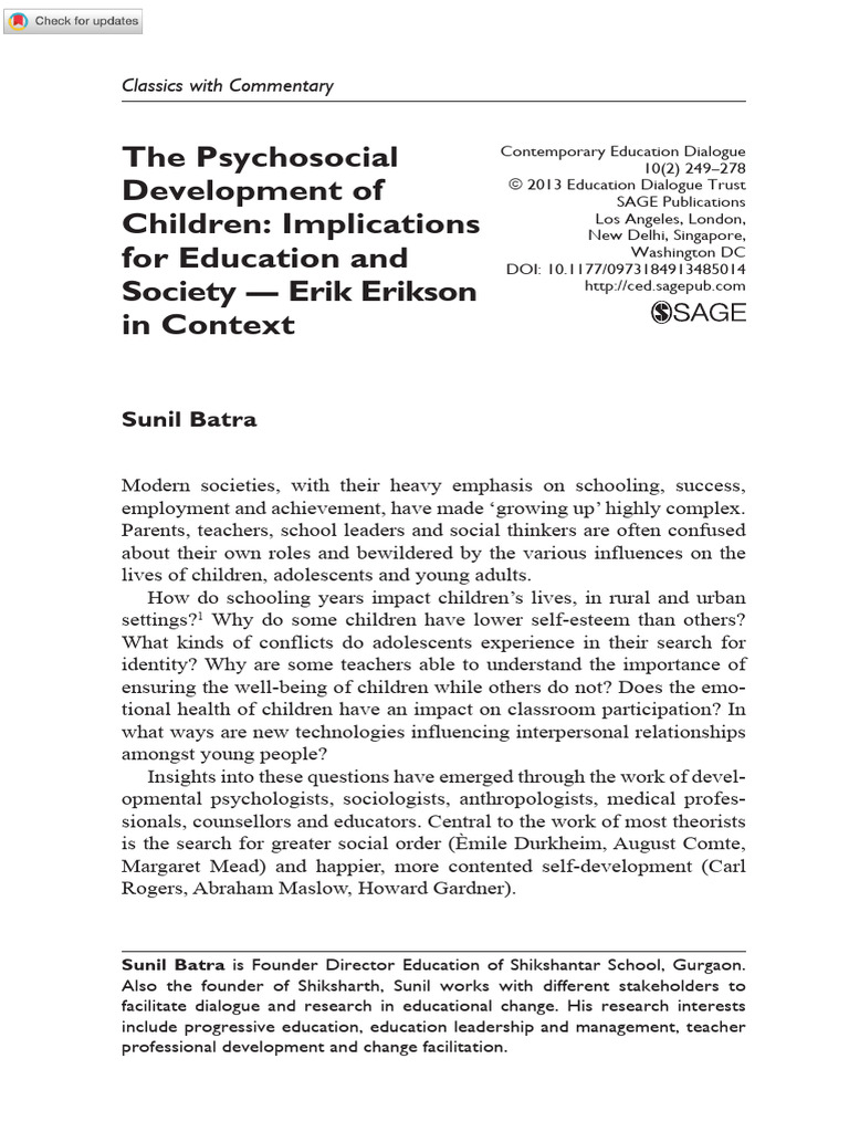 Batra - Erikson in Context | PDF | Behavioural Sciences | Psychology