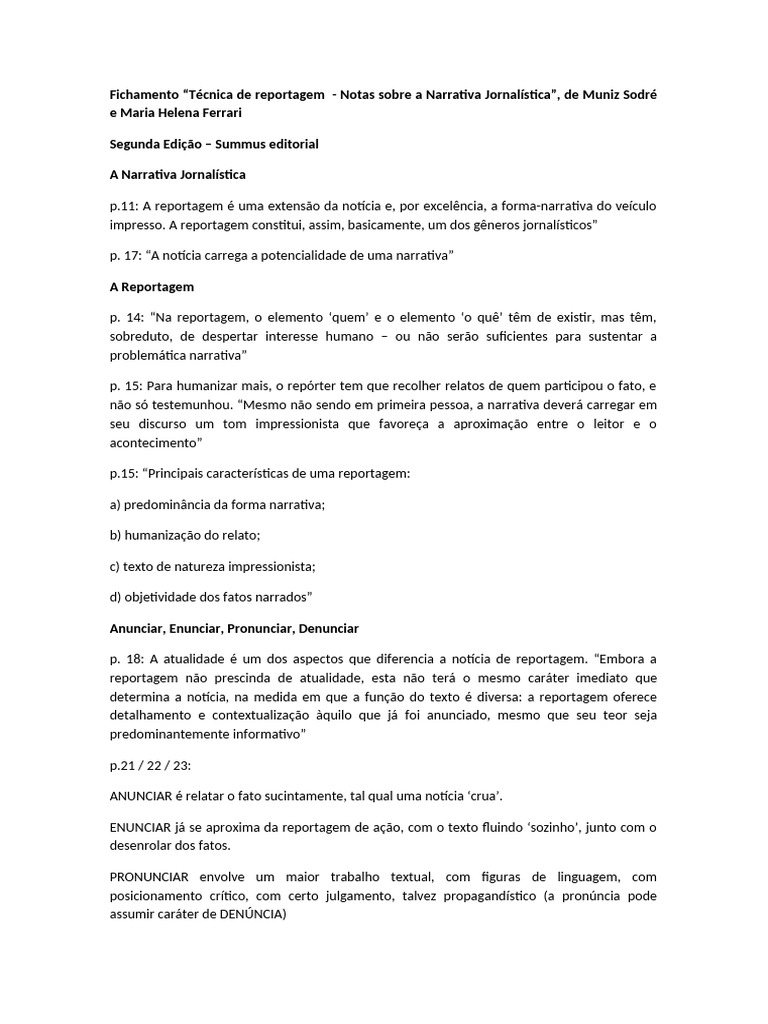 Narrativa e Técnica da Reportagem | PDF | Narrativa | Jornalismo