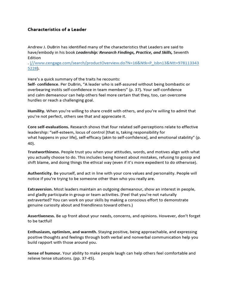 FLC MODULE ONE Characteristics of A Leader - v1 | PDF | Leadership ...