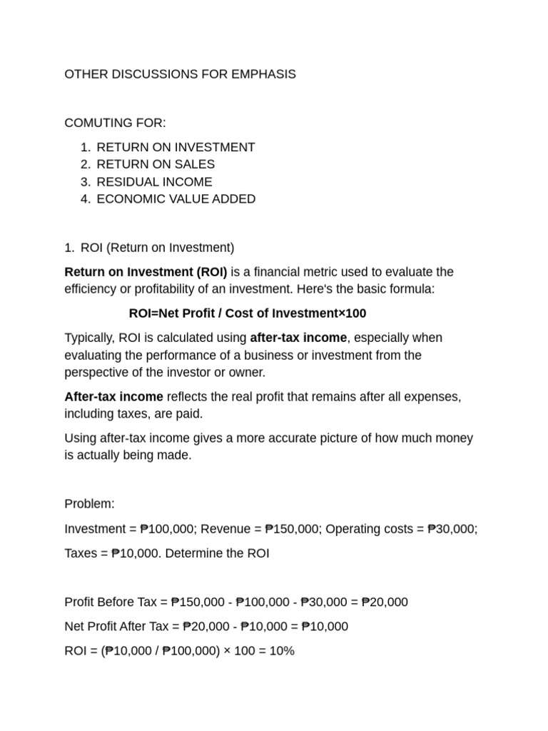 Other Discussions For Emphasis | PDF | Return On Investment | Business ...