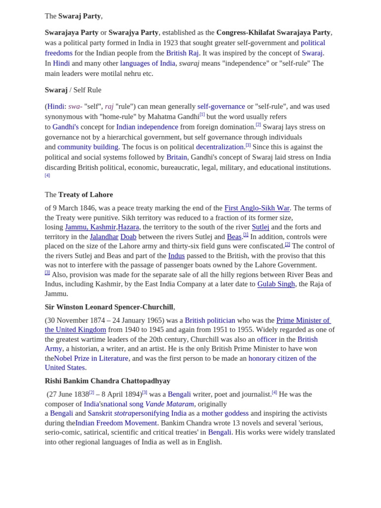 PST History 4 Marks Questions | PDF | Indian Nationalism | British India