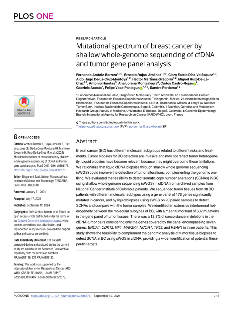 Mutational spectrum of breast cancer by shallow whole-genome sequencing ...