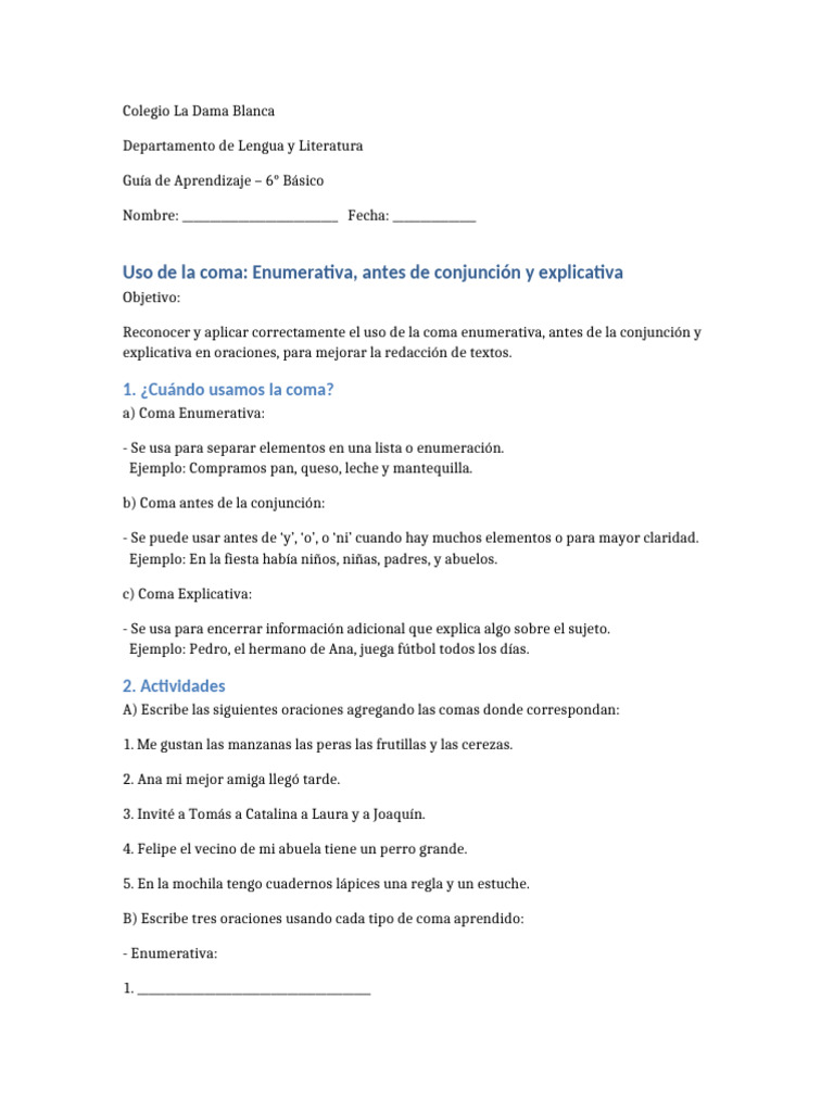 Guia Uso de La Coma | PDF