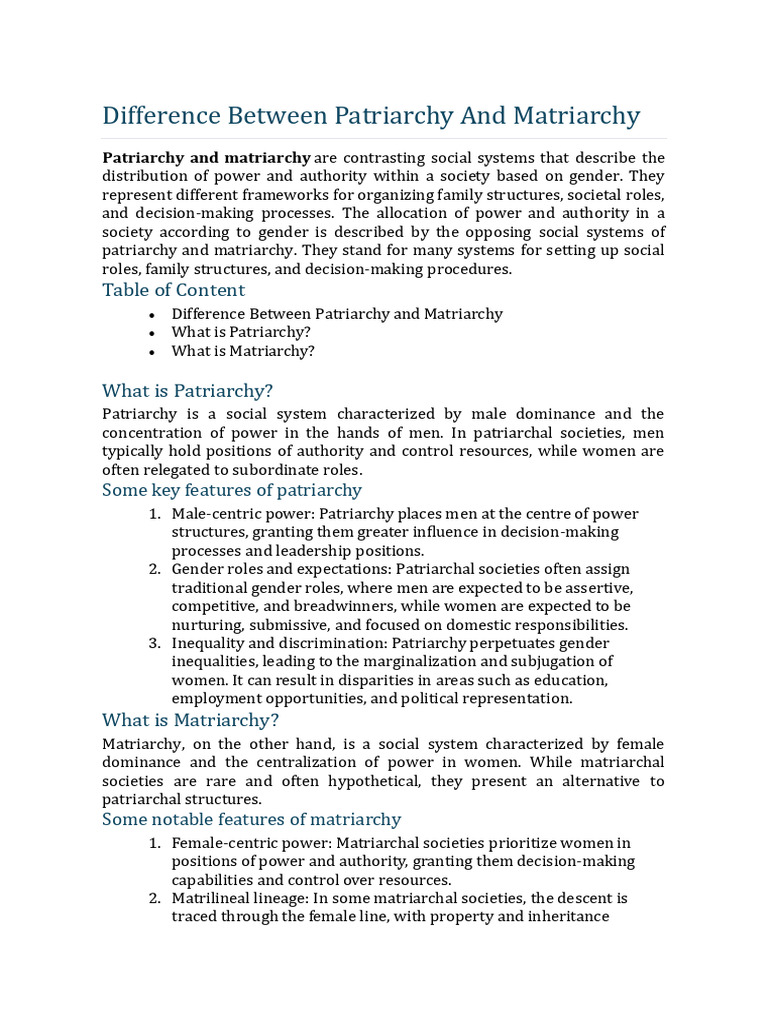 Patriarchy and Matriarchy Theories | PDF | Matriarchy | Patriarchy