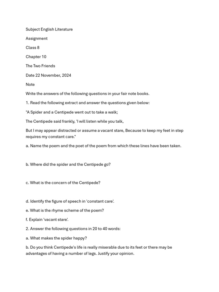 English Assignment 22 November Class 8 | PDF